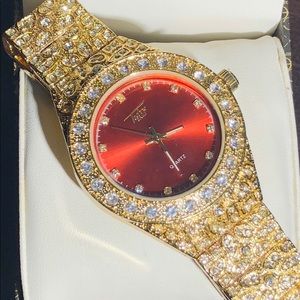 TECHNOPAVE | Accessories | Luxury Mens Gold Finished Lab Diamond Watch ...